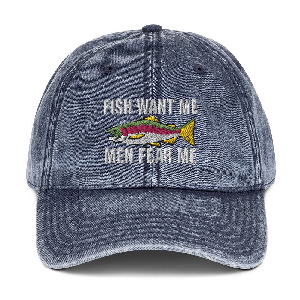 Fish Want Me Men Fear Me Embroidered Vintage Cotton Twill - Etsy