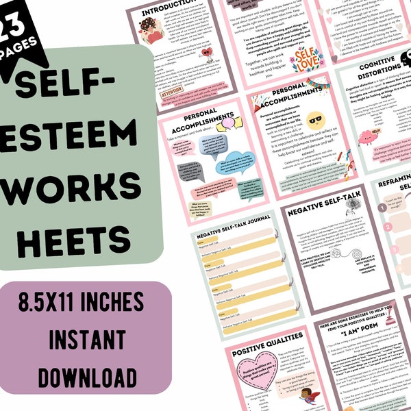 Self Esteem Worksheet for Teens - Etsy