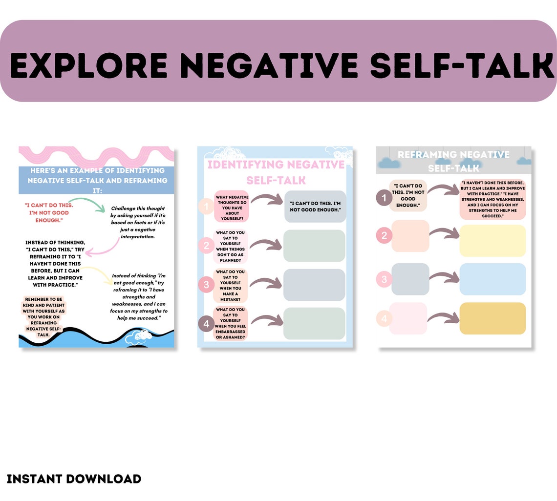 Negative Self-talk Worksheet Therapy Anxiety Worksheets DBT - Etsy