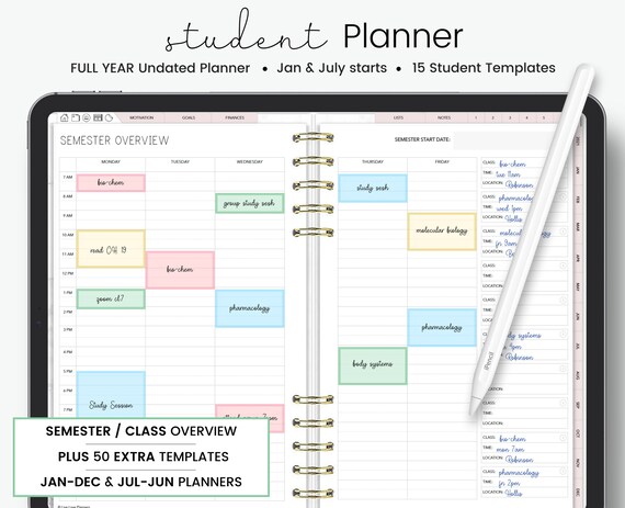 Student Planner Academic Planner for Students Undated | Etsy