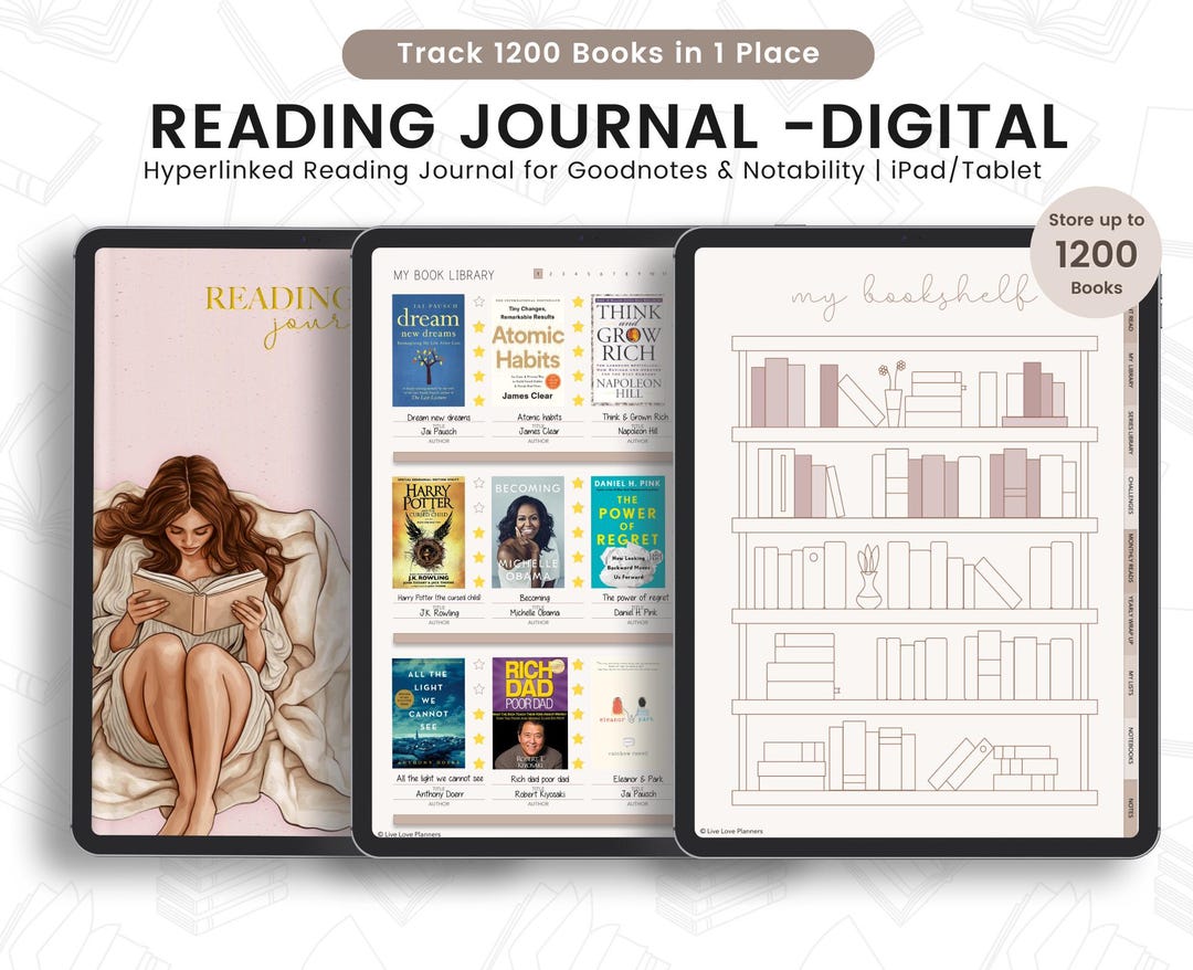 Digital Reading Journal: Book Tracker for Goodnotes, Notability (1200 ...