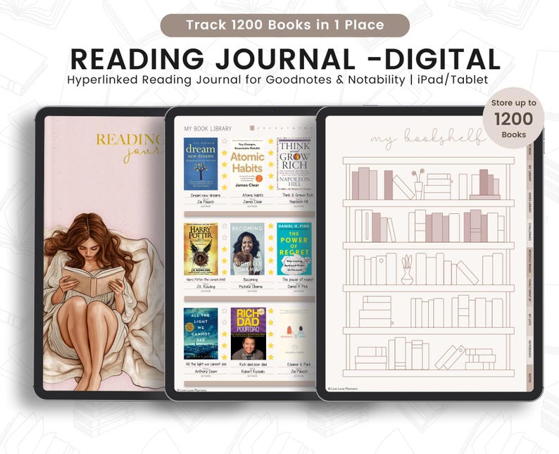 Digital Reading Journal: Book Tracker for Goodnotes, Notability (1200 ...