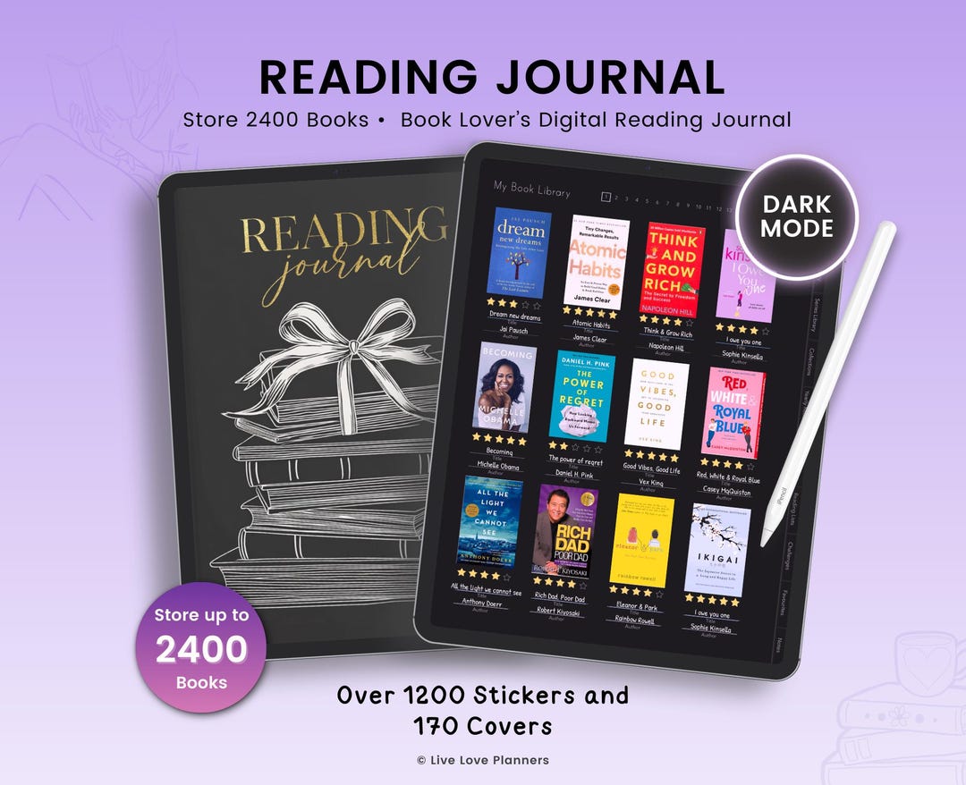 Reading Journal, Dark Mode Portrait Digital Reading Journal, Book ...