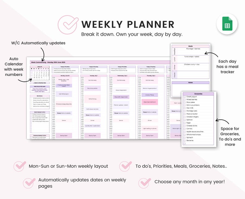 Google Sheets Monthly and Weekly Planner: Daily, Weekly, Monthly ...