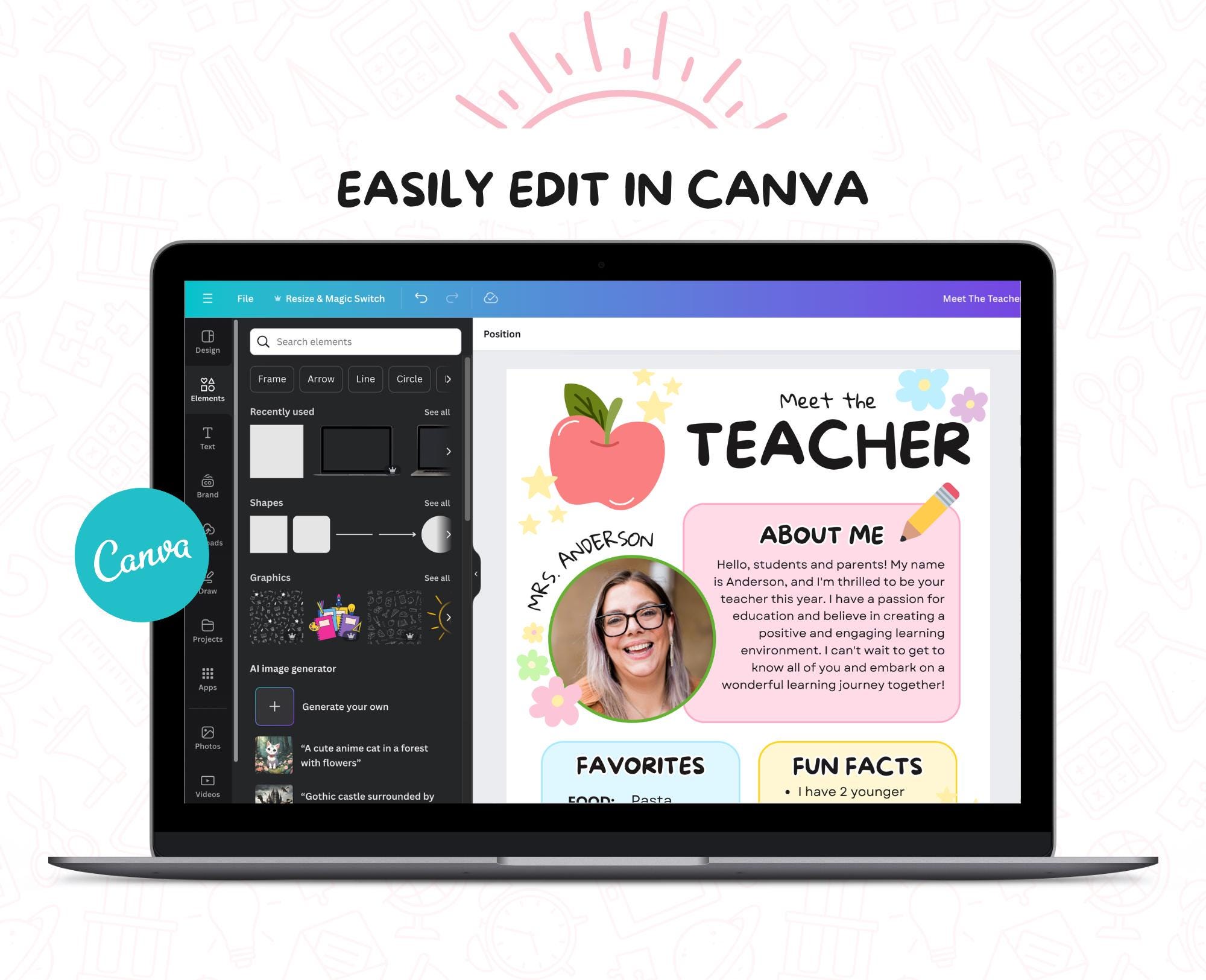 Editable Meet the Teacher Template: Classroom Bio Card (digital ...