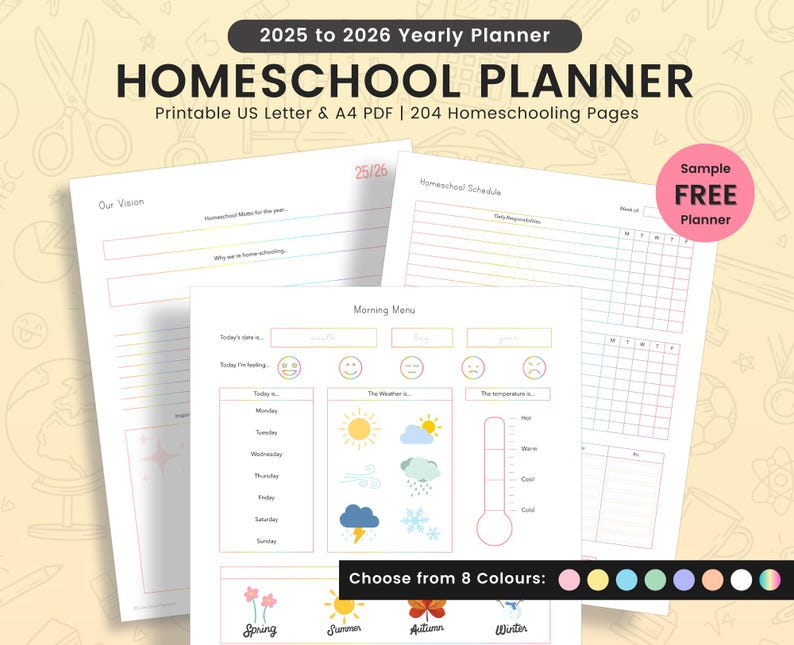 Printable Homeschool Planner 2025-2026: US Letter & A4 (digital ...