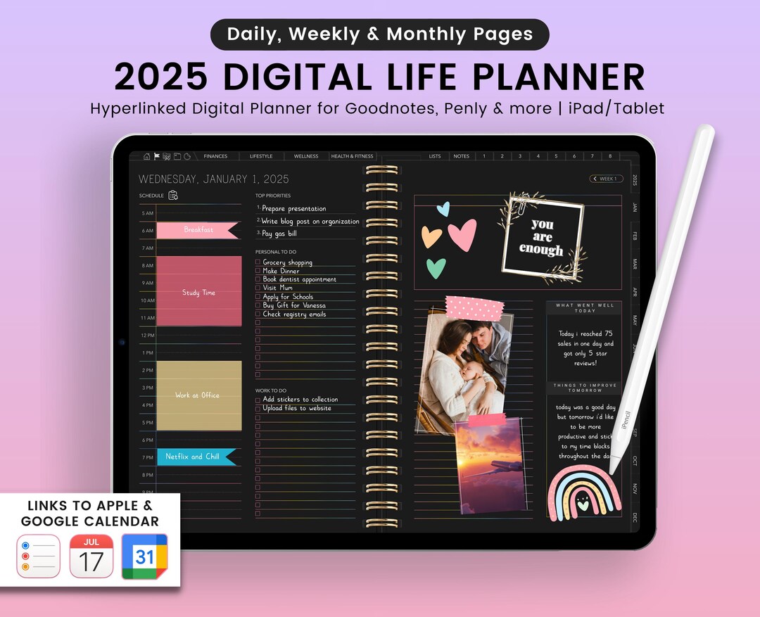 2025 Dark Mode Digital Planner, 2025 Digital Planner, Dark Mode Dated ...