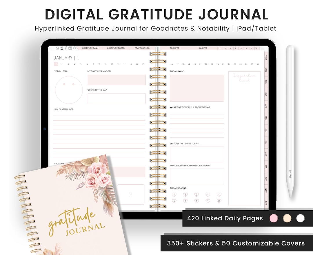 Digital Gratitude Journal, Gratitude Journal, 5 Minute Journal Digital ...