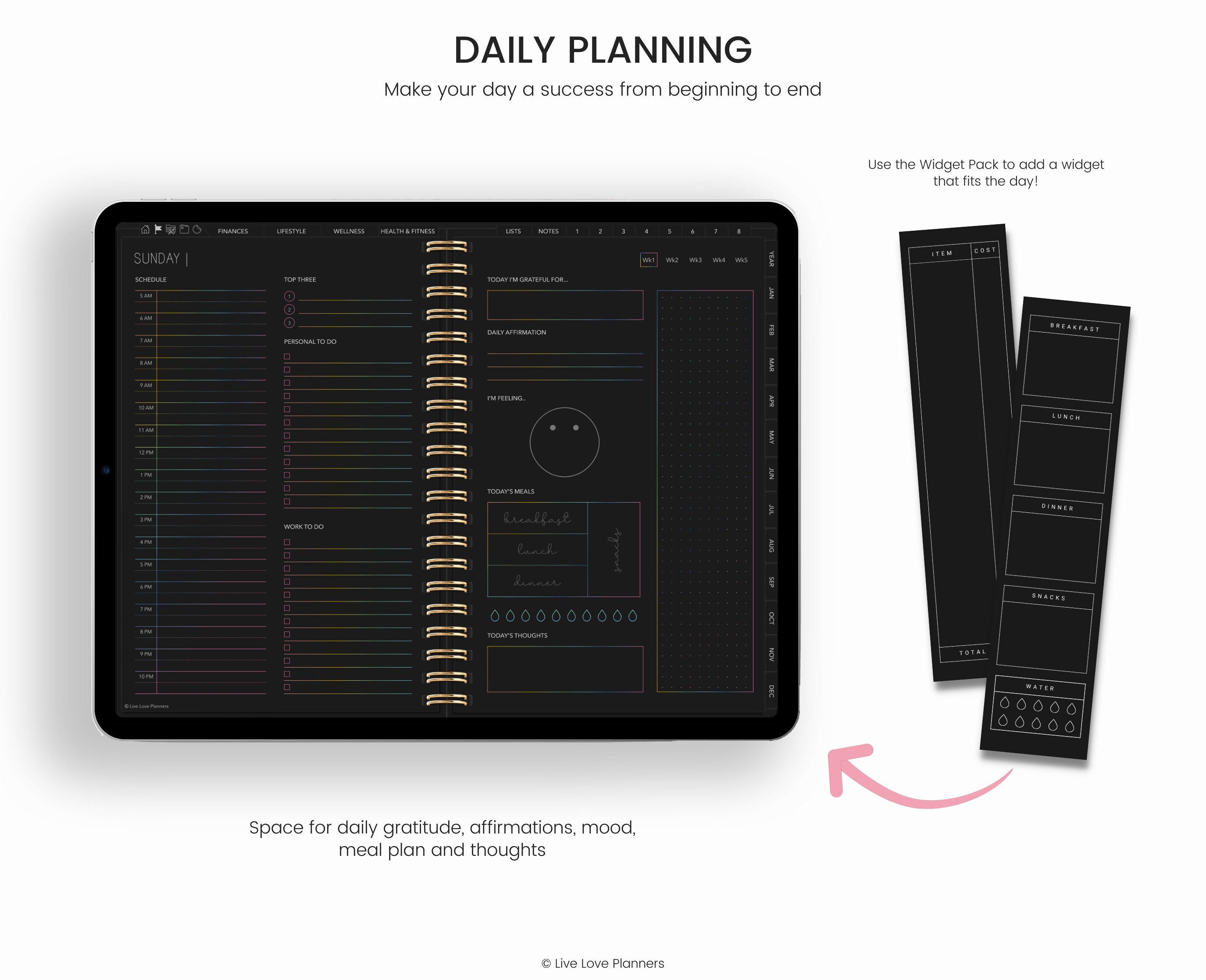 Dark Mode Digital Planner: Hyperlinked, Undated (landscape) - Etsy