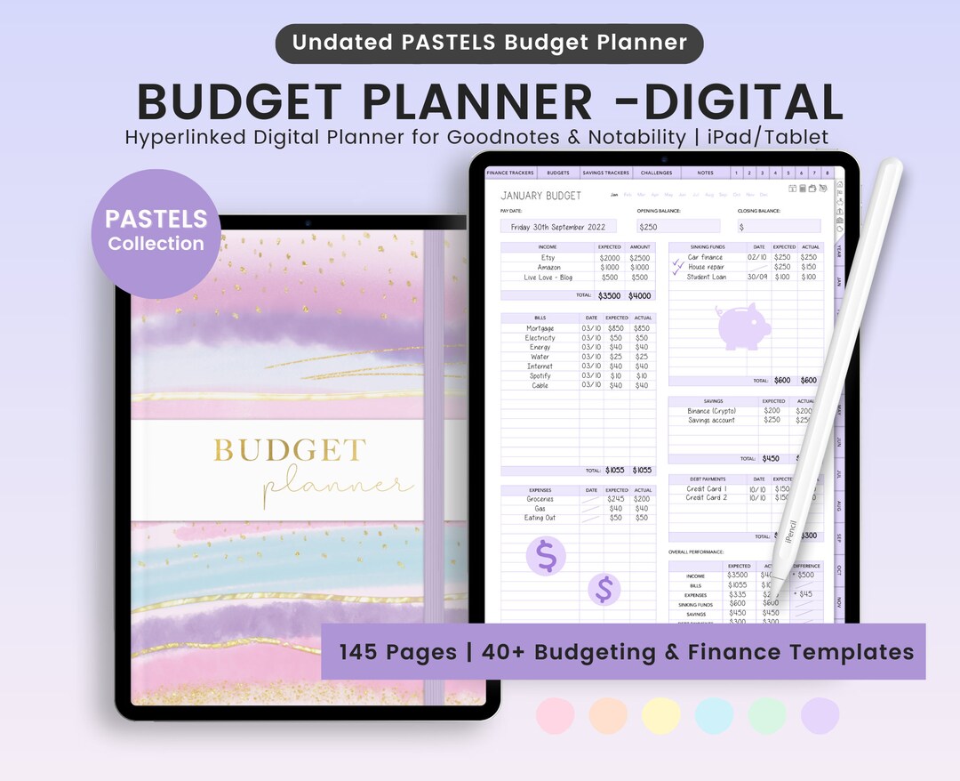 Budget Planner, Finance Tracker, Pastel Paycheck Planner, Money ...