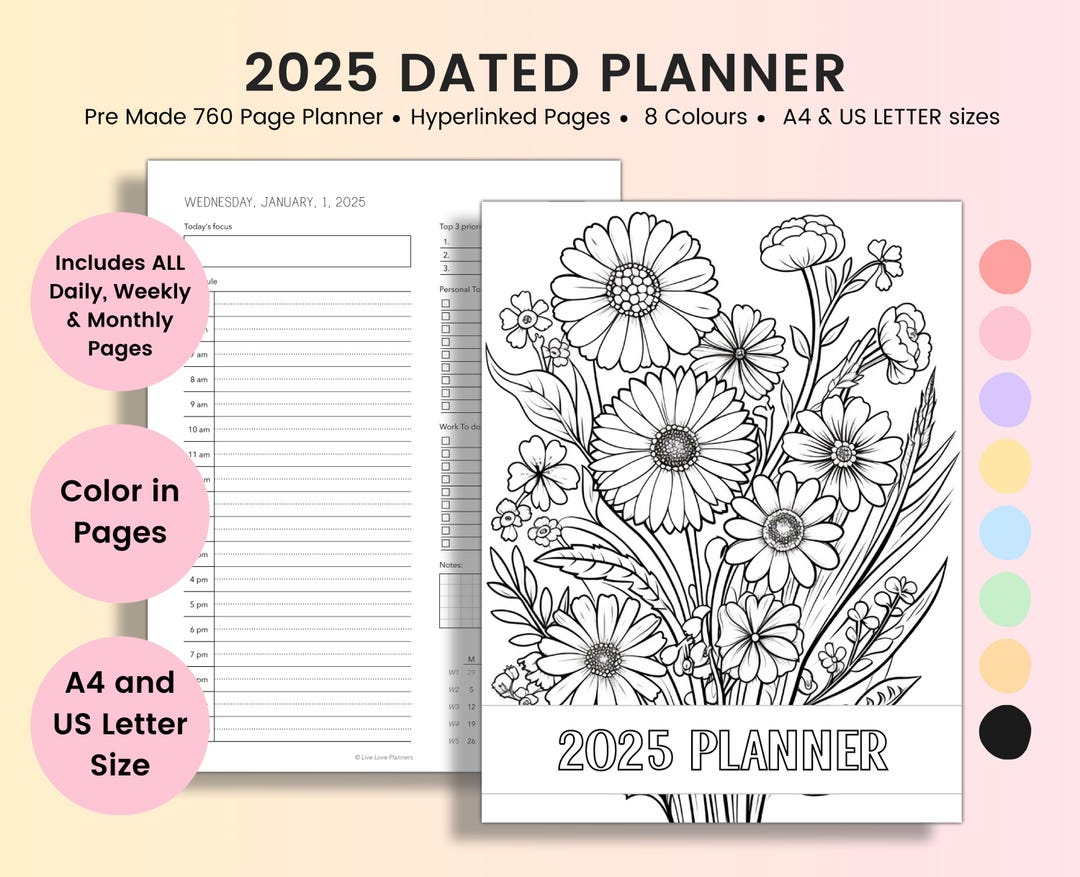 2025 Printable Planner: Daily, Weekly, Monthly (digital Download) - Etsy