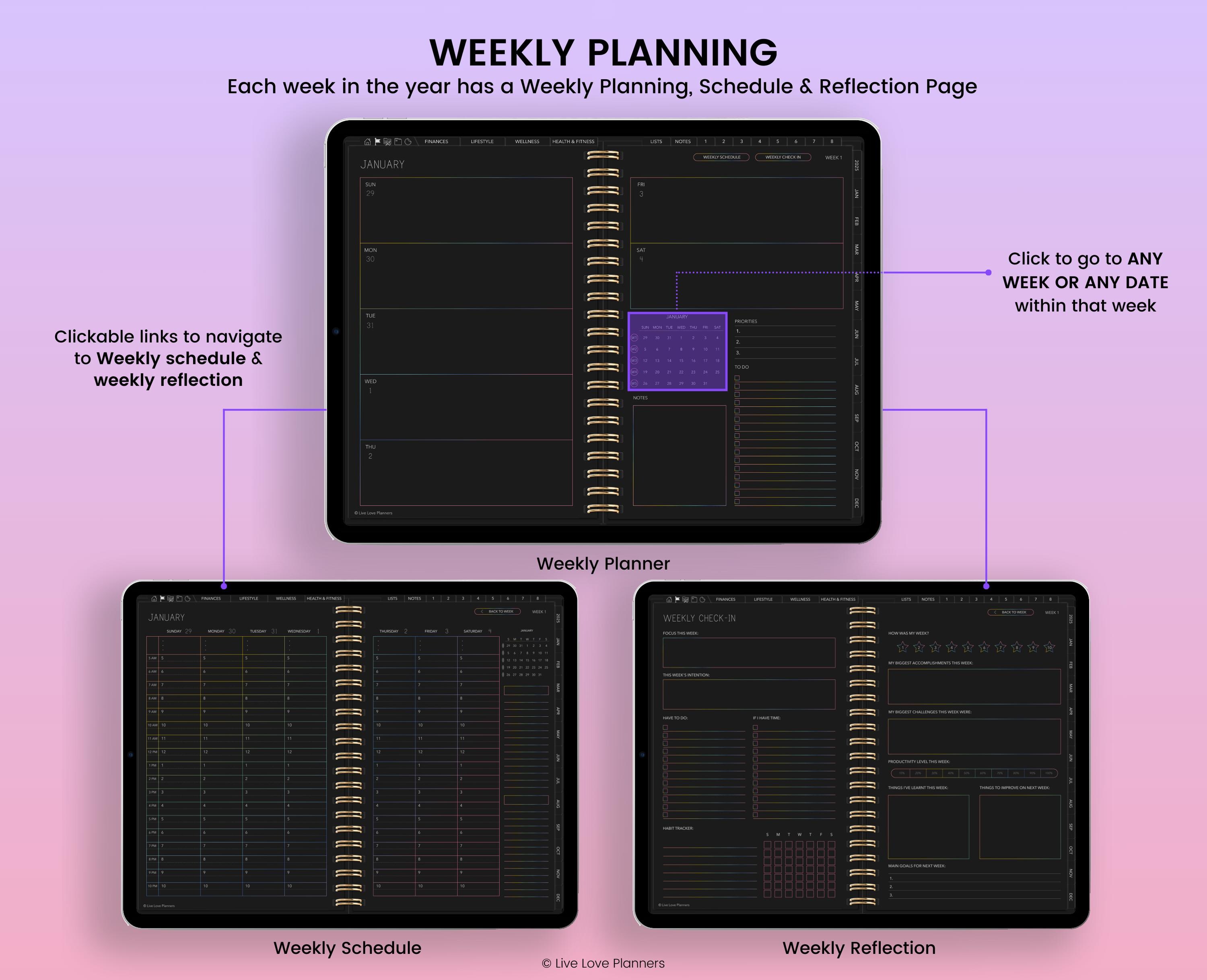 2025 Dark Mode Digital Planner, 2025 Digital Planner, Dark Mode Dated ...