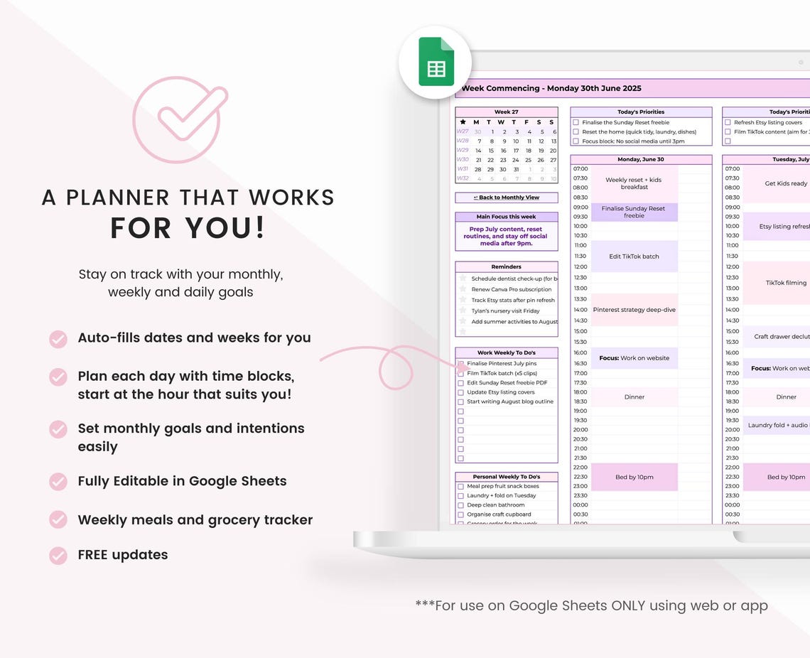 Google Sheets Monthly and Weekly Planner: Daily, Weekly, Monthly ...