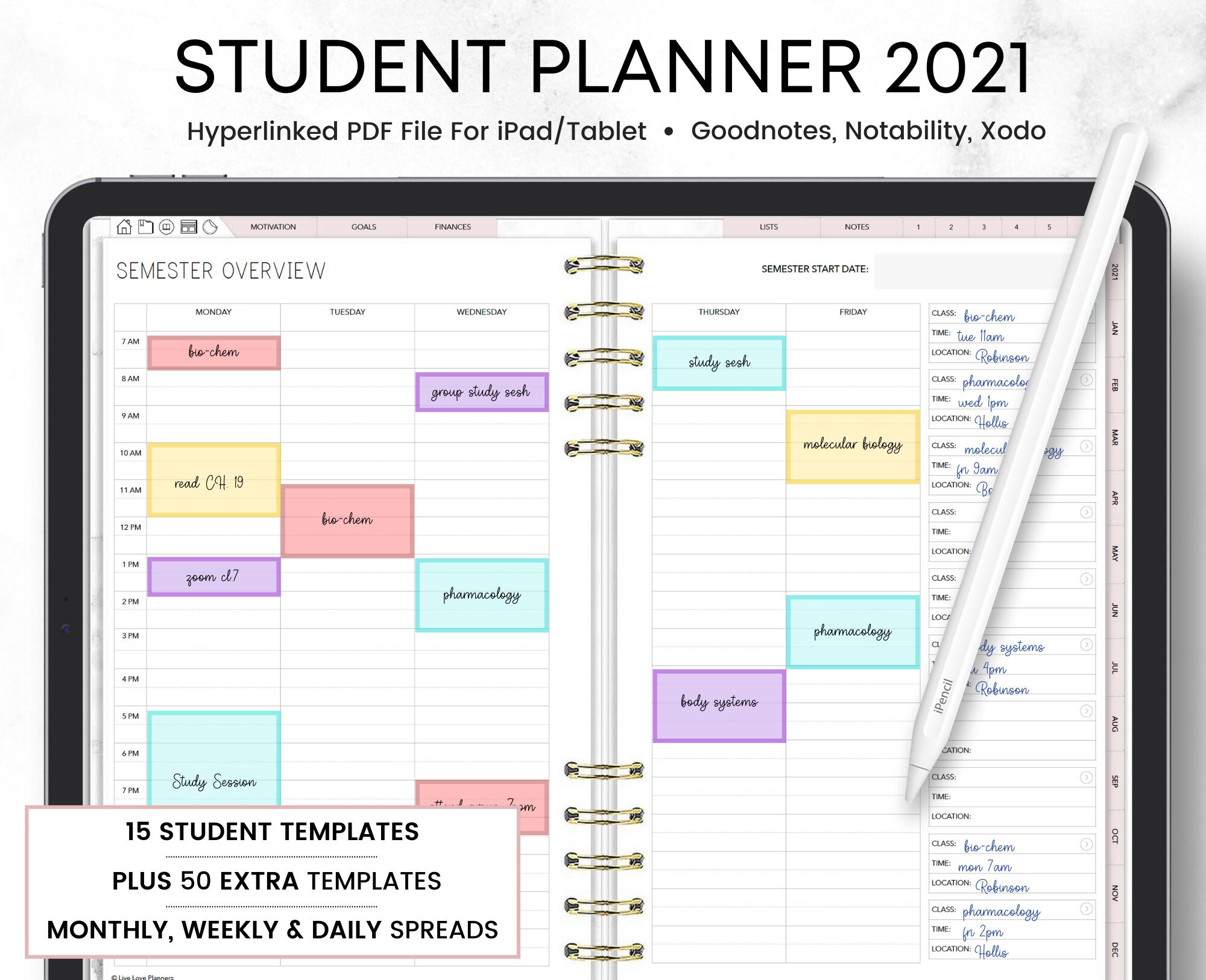 Student Planner Akademische Planer für Studenten Digitale | Etsy