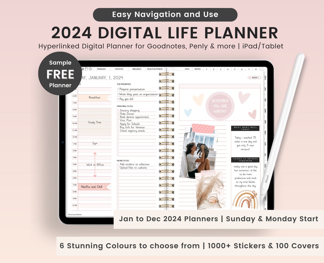 2024 Digital Planner, 2024 Planner, Dated Planner for 2024, Hyperlinked ...