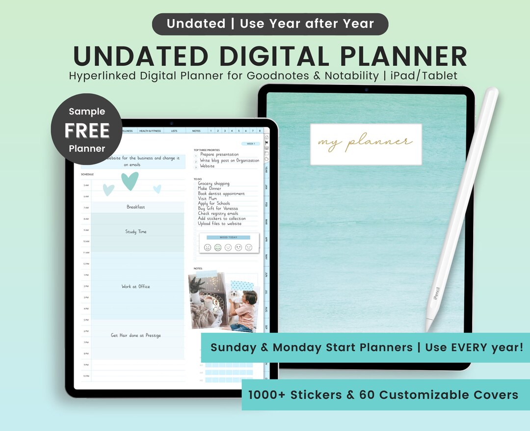 Undated Digital Planner Goodnotes, Undated Portrait Digital Planner ...