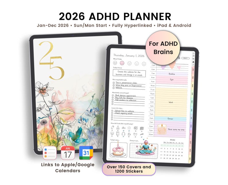 ADHD Digital Planner 2026, Neurodivergent Daily Weekly Monthly Life ...