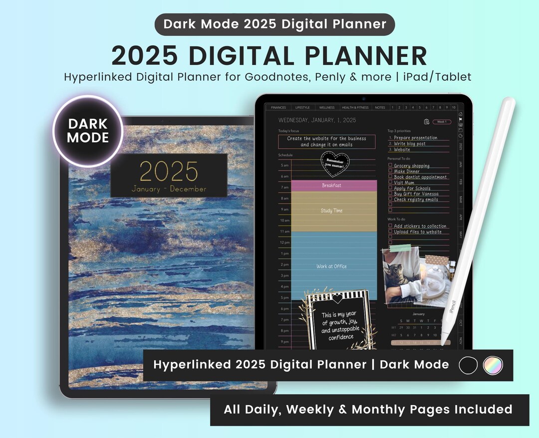 2025 Dark Mode Planner, 2025 Planner, Digital Planner, Dark Mode ...