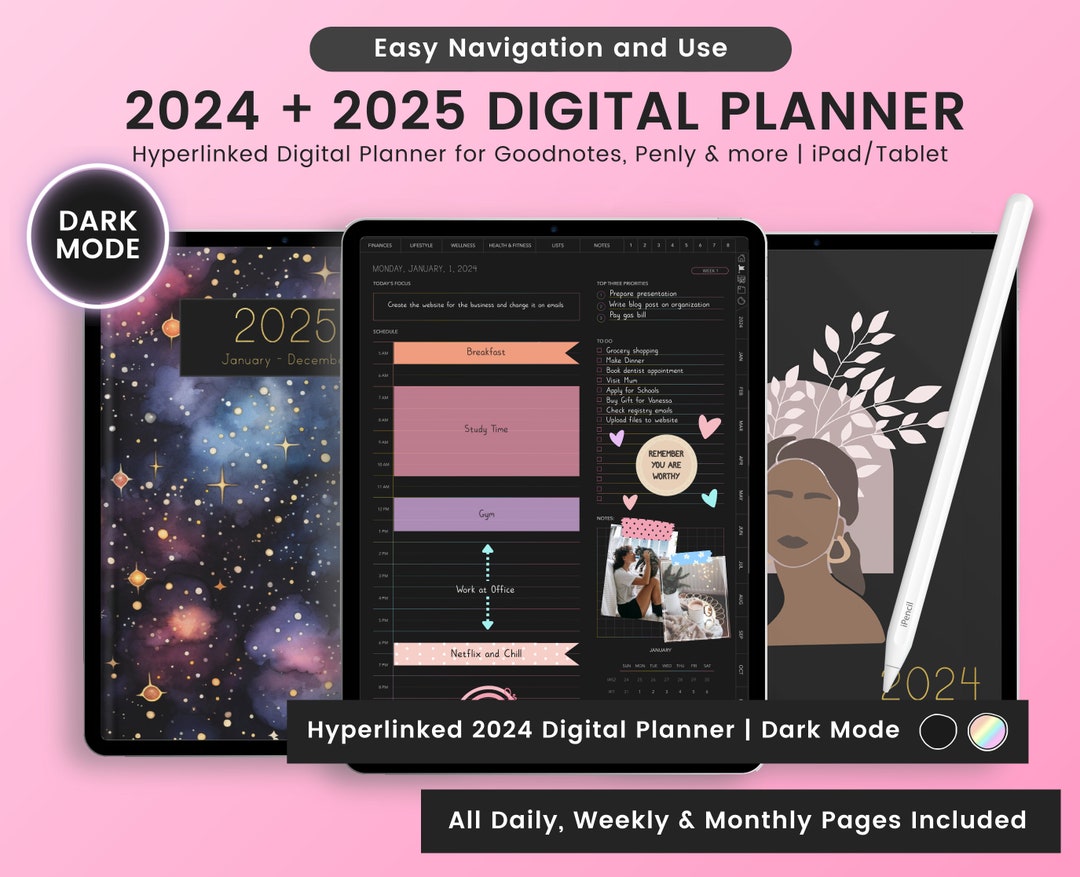2024 2025 Dark Mode Digital Planners, 2024 2025 Digital Planner, Dark ...