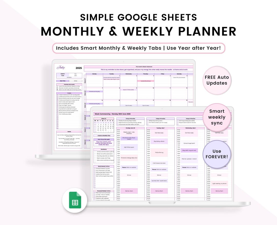 Google Sheets Monthly and Weekly Planner: Daily, Weekly, Monthly ...