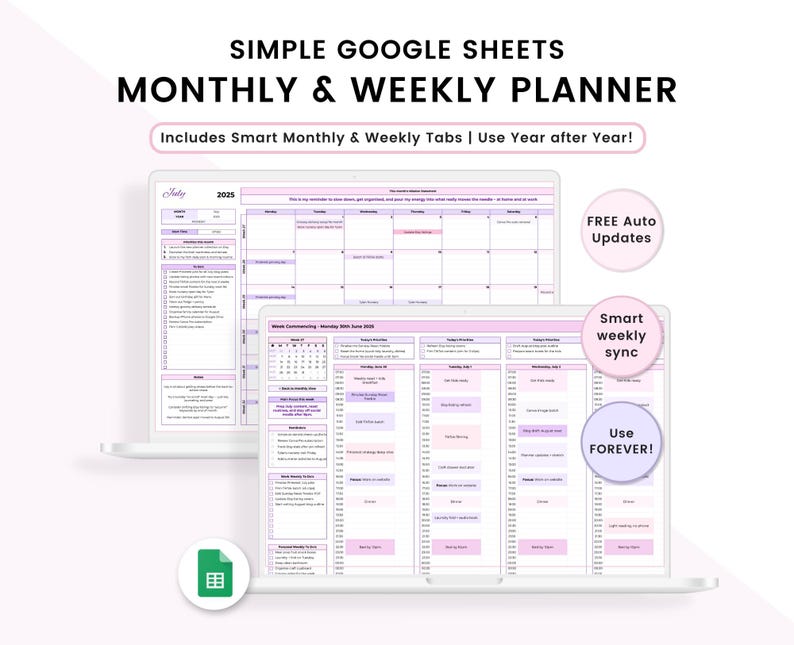 Google Sheets Monthly and Weekly Planner: Daily, Weekly, Monthly ...