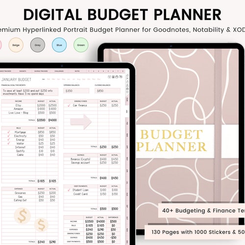 Digital Finance Planner Budget Planner Finance Tracker - Etsy