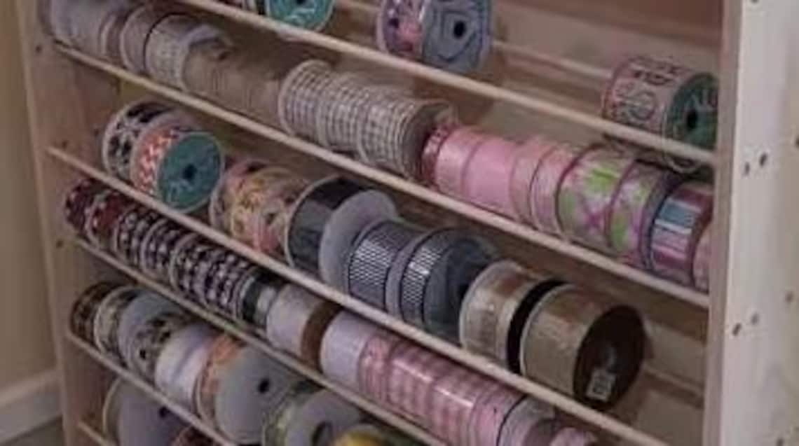 DIY Ribbon Organizer Rack Plans | Wooden Ribbon Holder | Craft Room ...