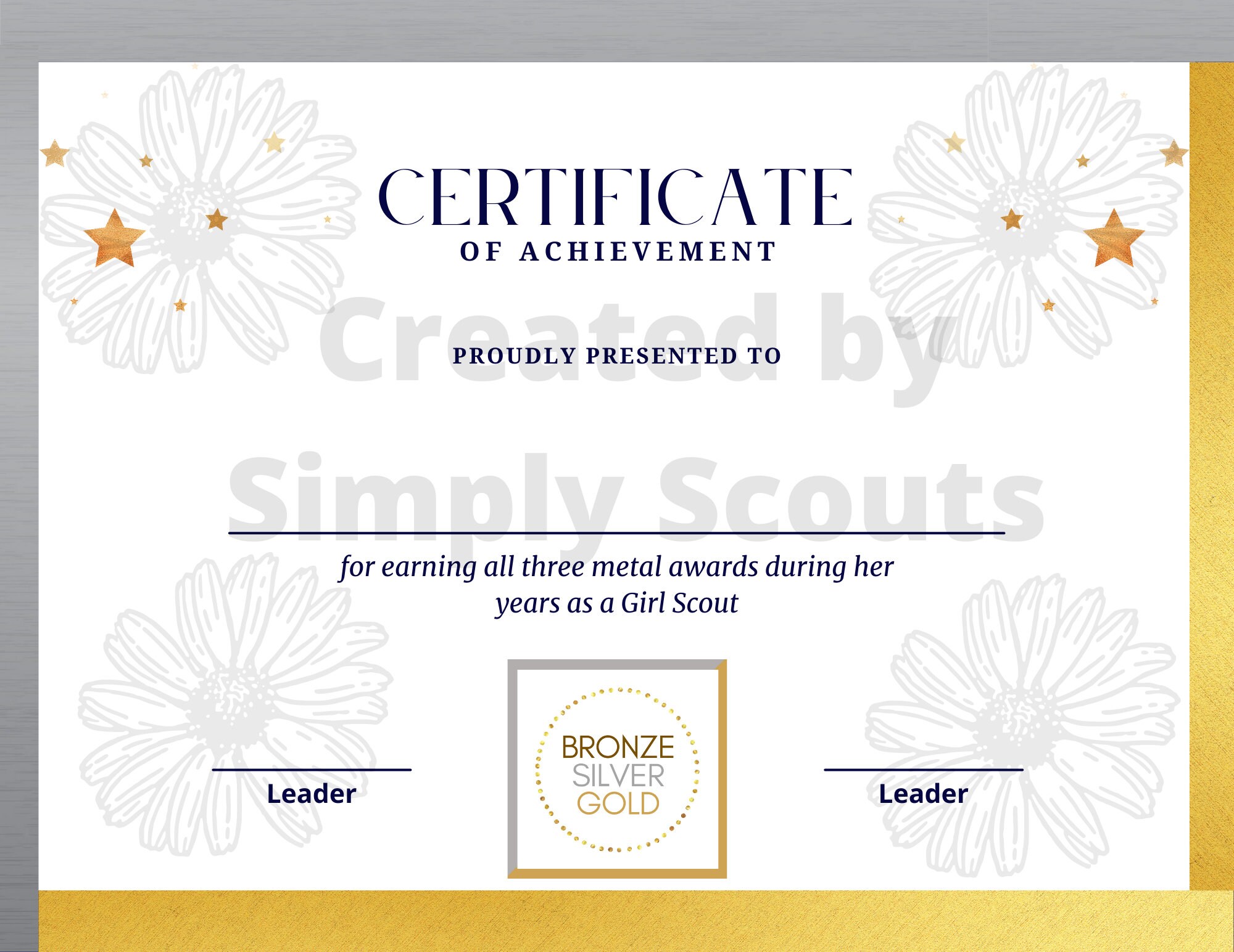 Girl Scout Triple Metal Certificate for Bronze Silver and Gold Award ...