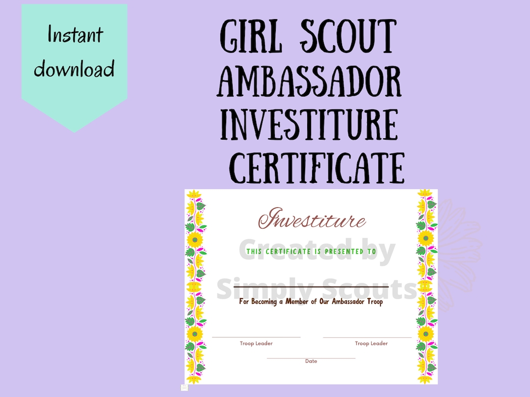 Girl Scout Ambassador Investiture Certificate for Investiture Ceremony ...