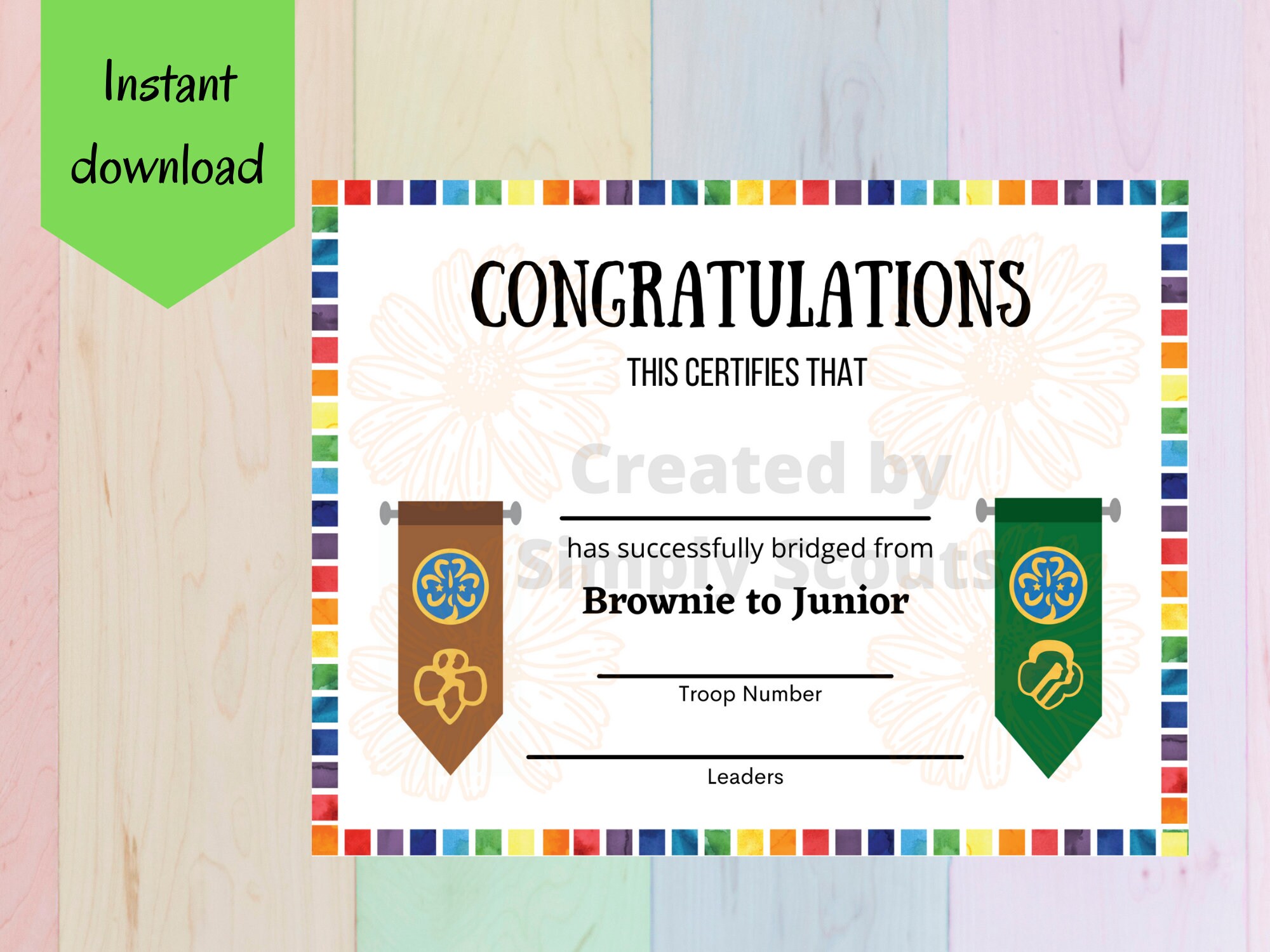 Girl Scout Brownie to Junior Bridging Ceremony Certificate Instant ...