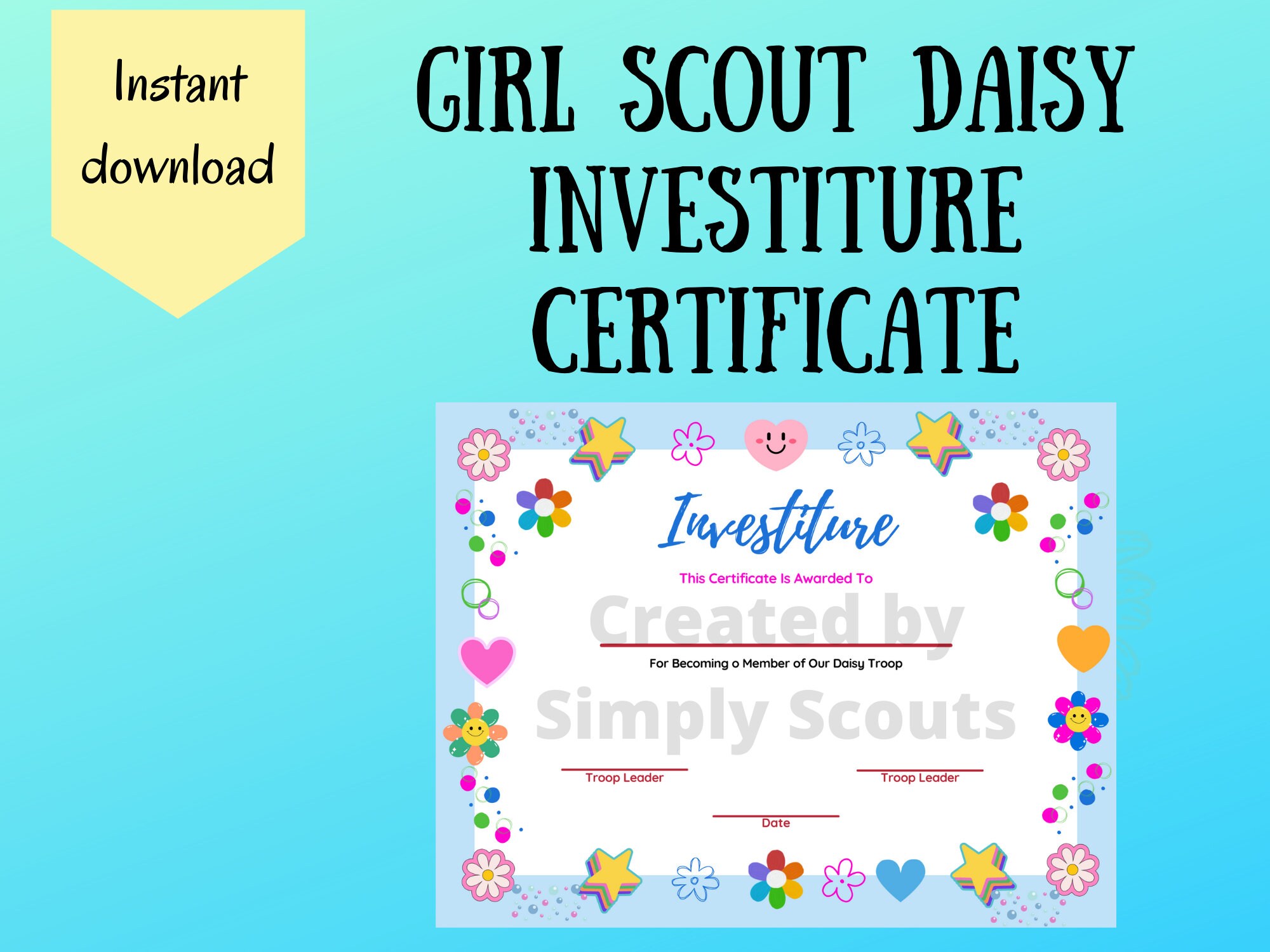 Girl Scout Daisy Investiture Certificate for Investiture - Etsy Hong Kong
