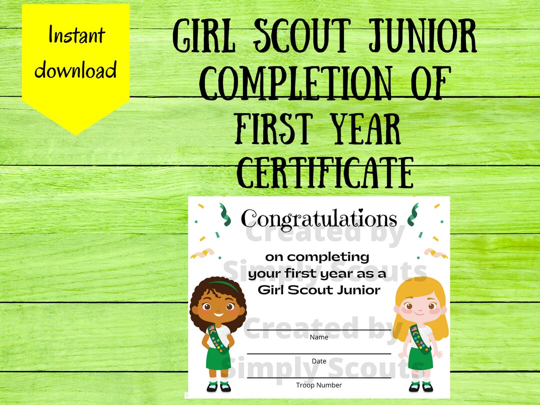 Girl Scout Juniors Completion of First Year Certificate - Etsy