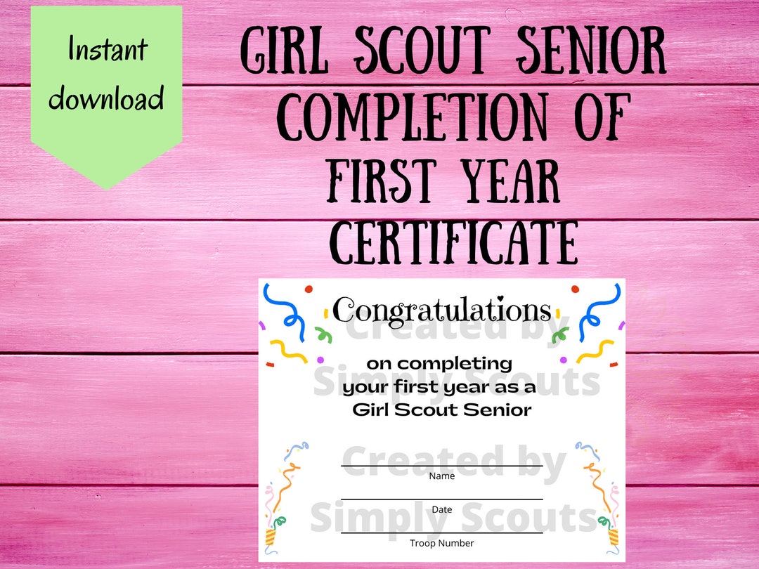 Girl Scout Senior Completion of First Year Certificate - Etsy