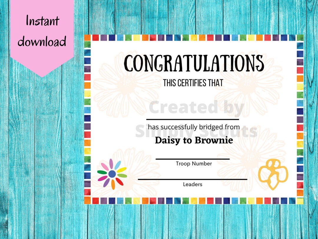 Girl Scout Daisy to Brownie Bridging Ceremony Certificate Instant ...