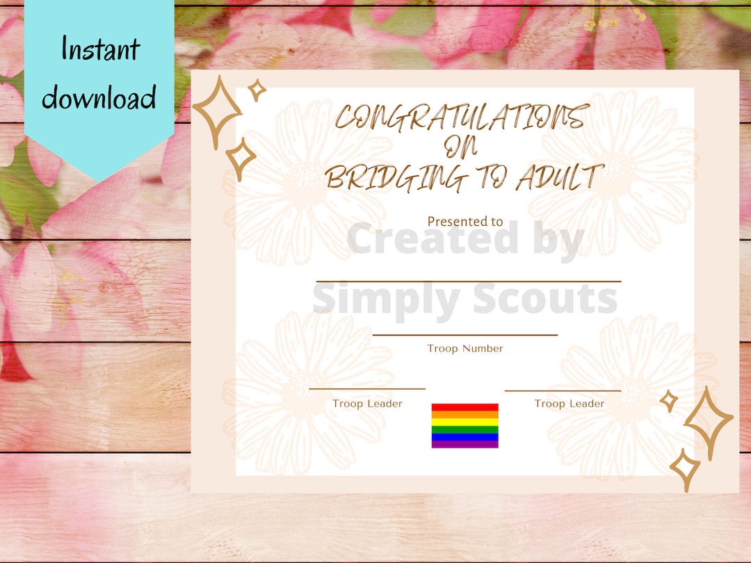 Girl Scout Bridge to Adult Bridging Ceremony Certificate Instant ...