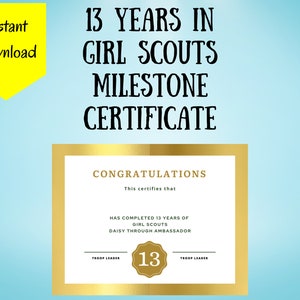 13 Years in Girl Scouts Certificate for Graduating Ambassador Scouts - Etsy