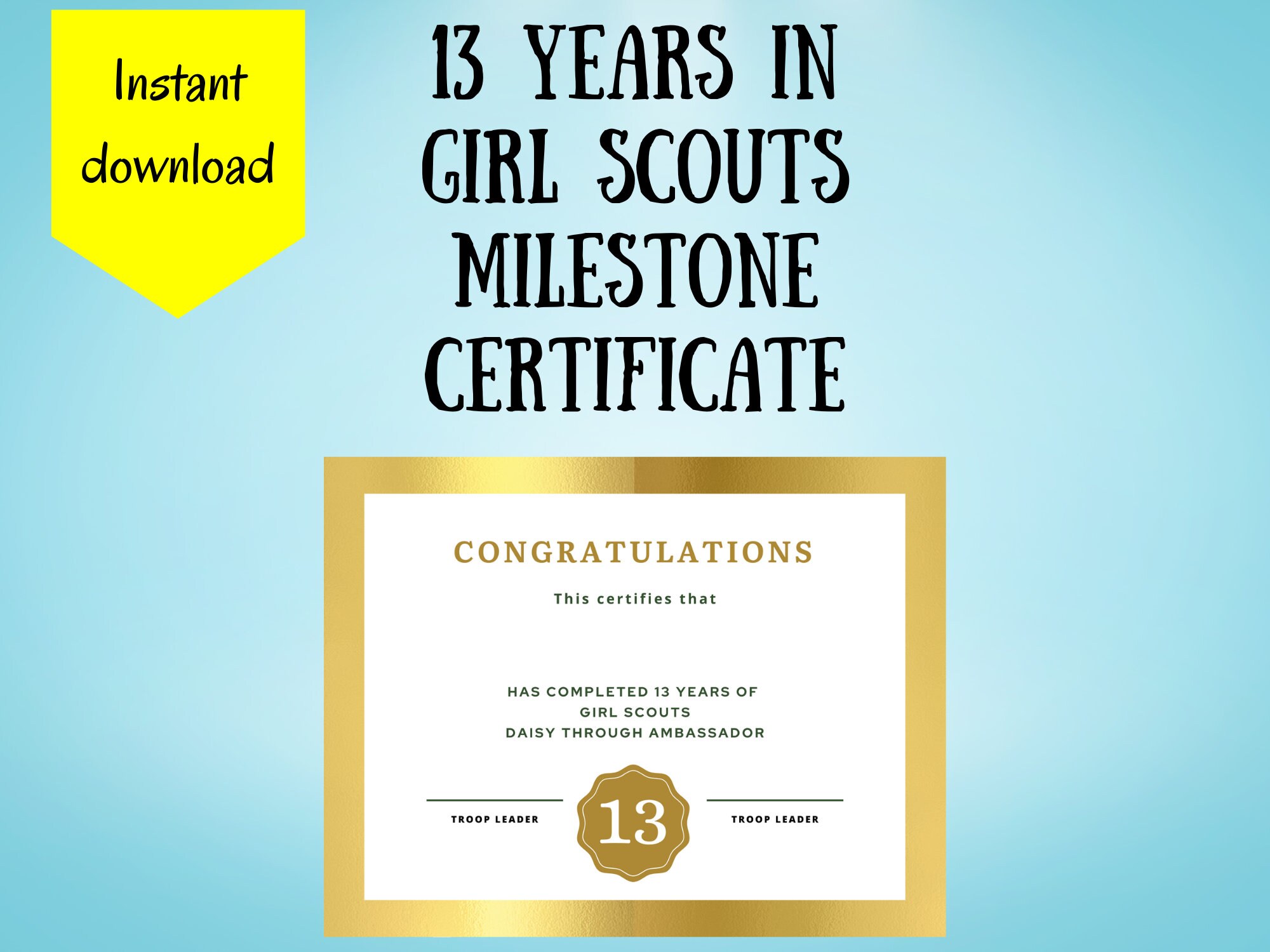 13 Years in Girl Scouts Certificate for Graduating Ambassador Scouts - Etsy