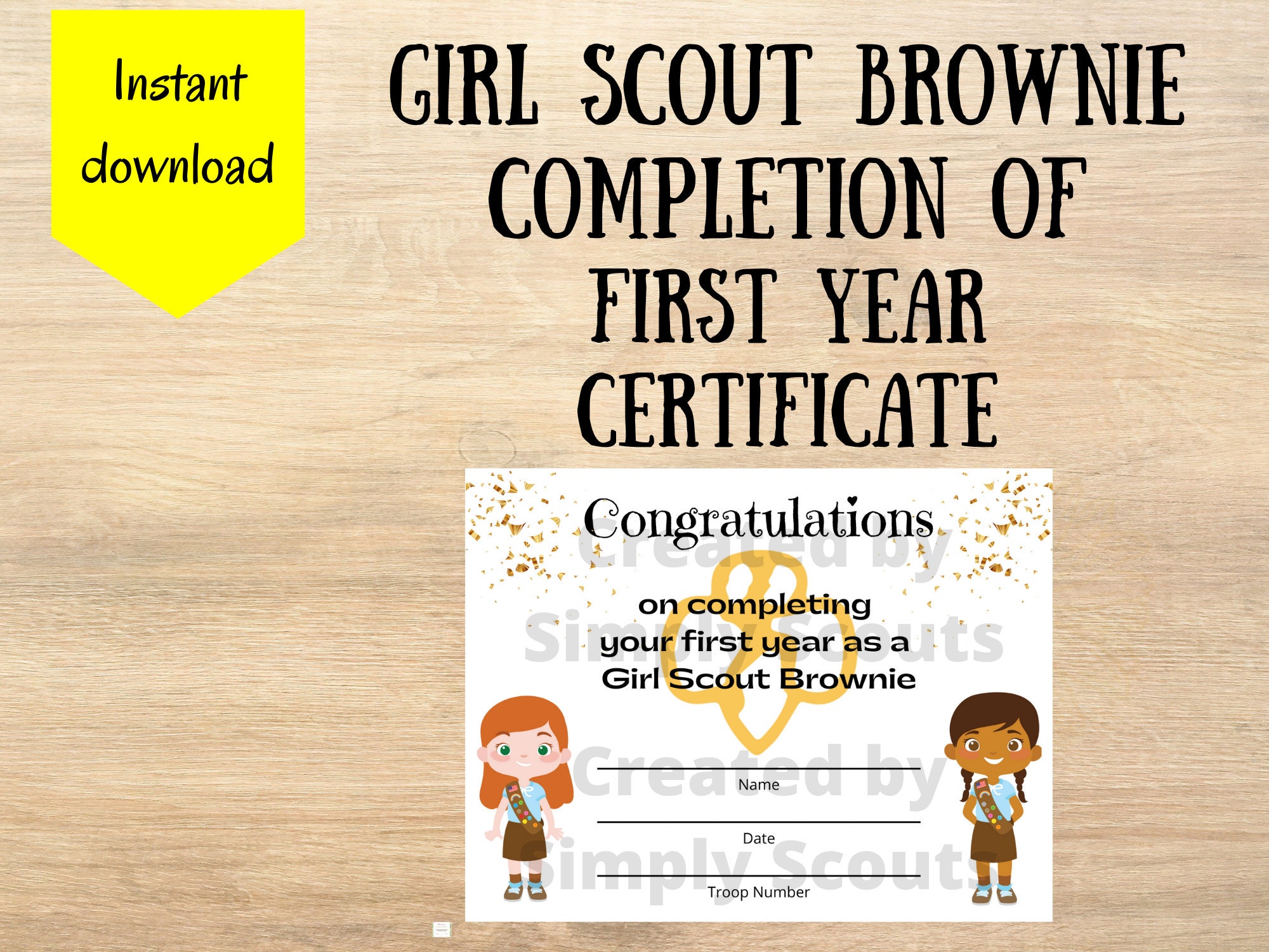 Girl Scout Brownie Completion of First Year Certificate - Etsy