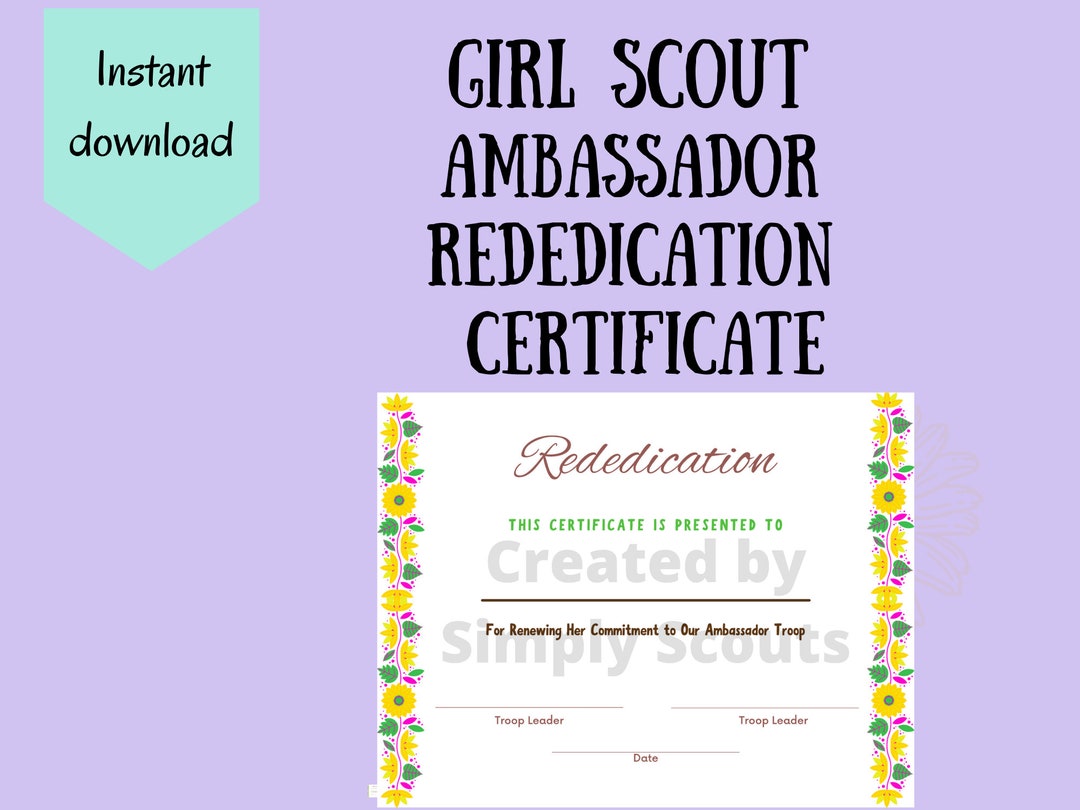 Girl Scout Ambassador Rededication Certificate for Rededication ...