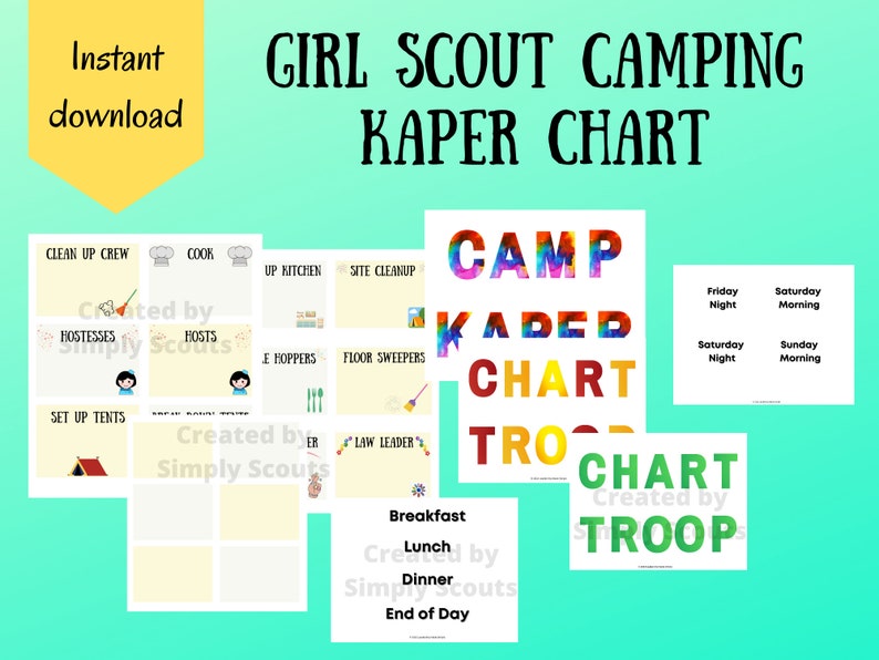 Girl Scout Camping Kaper Chart for Daisies Brownies Juniors Cadettes ...