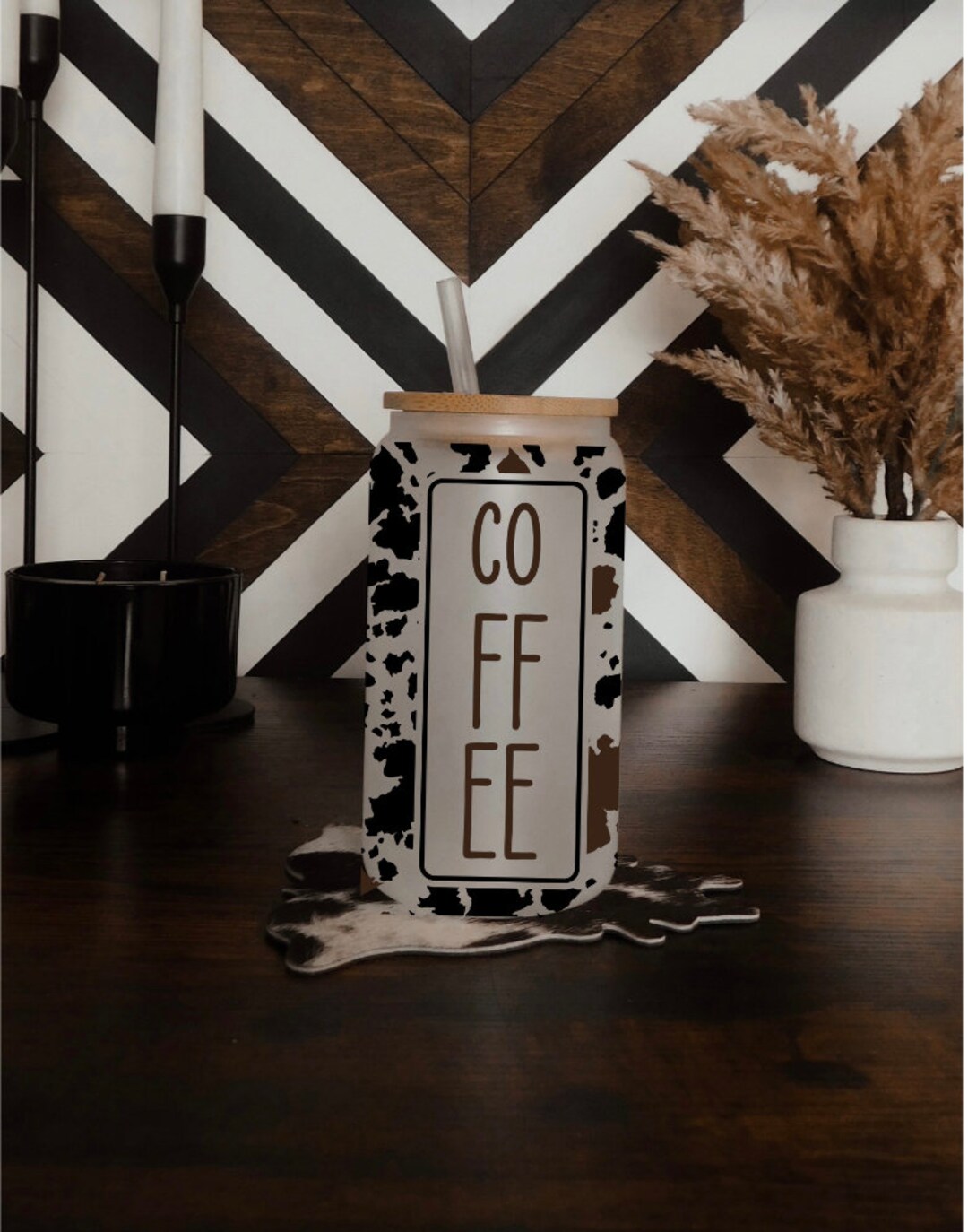 Cowprint Coffee Glass, Western Glass Cup, Western Gifts for Her, Punchy ...