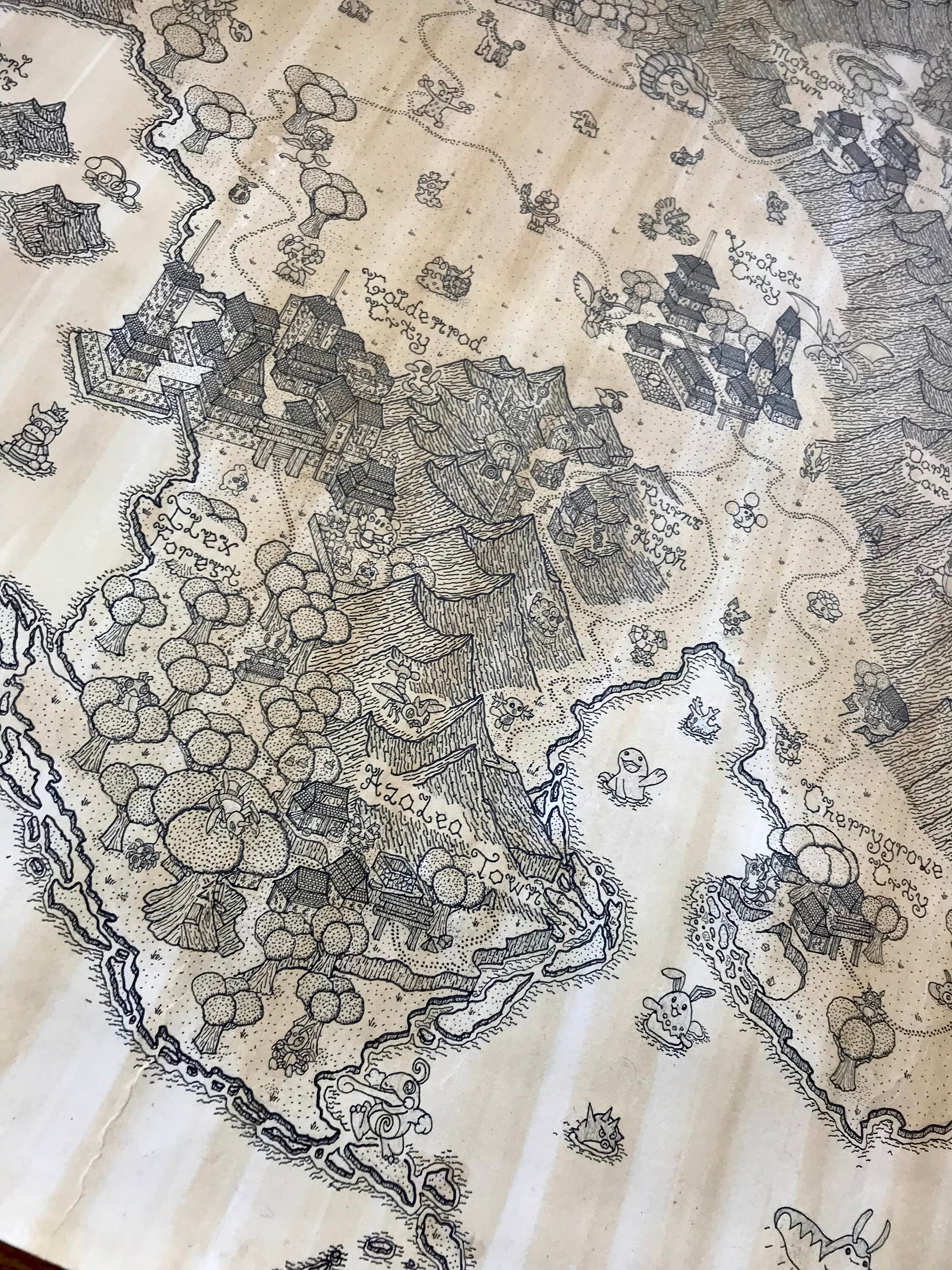 Pokémon Johto Map With All 100 Generation 2 Pokémon Illustrated in A1 ...