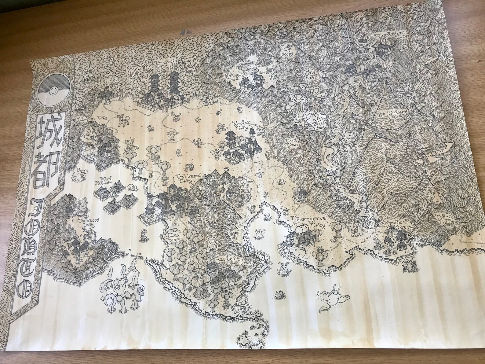 Pokémon Johto Map With All 100 Generation 2 Pokémon Illustrated in A1 ...