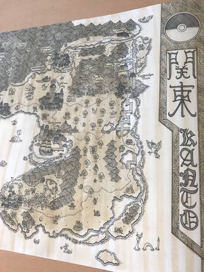 Pokémon Kanto Map With All 151 Original Pokémon Illustrated in A1 A2 ...