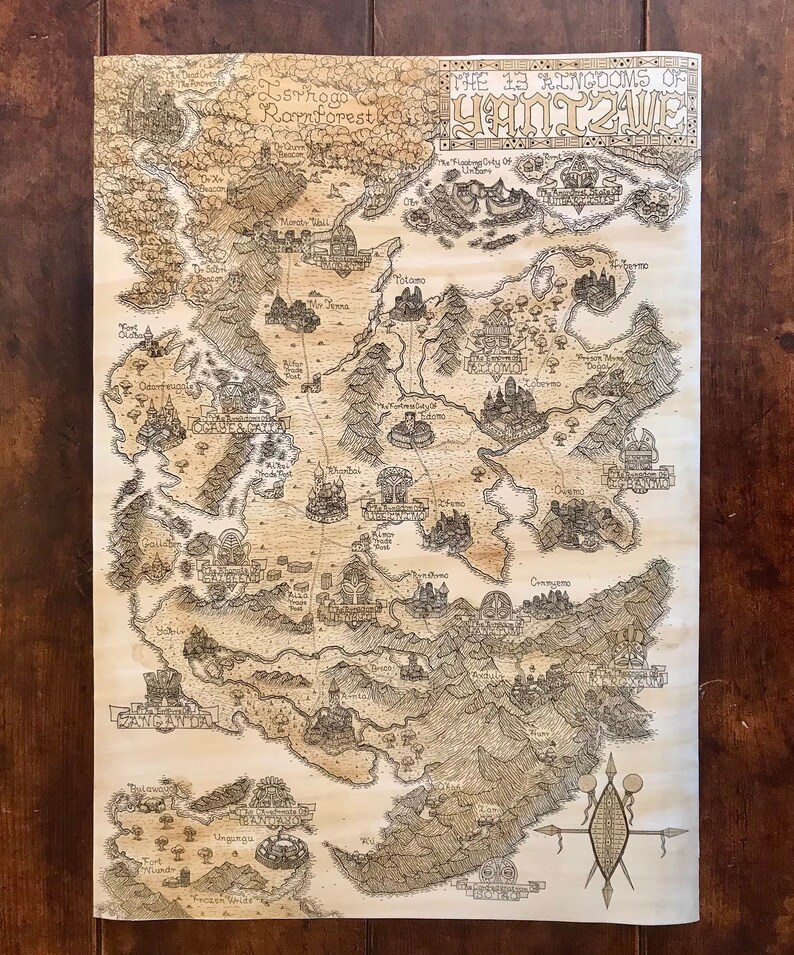 African Dnd Fantasy Map. A0 and A1 Sizes Aged for Authentic Look With ...