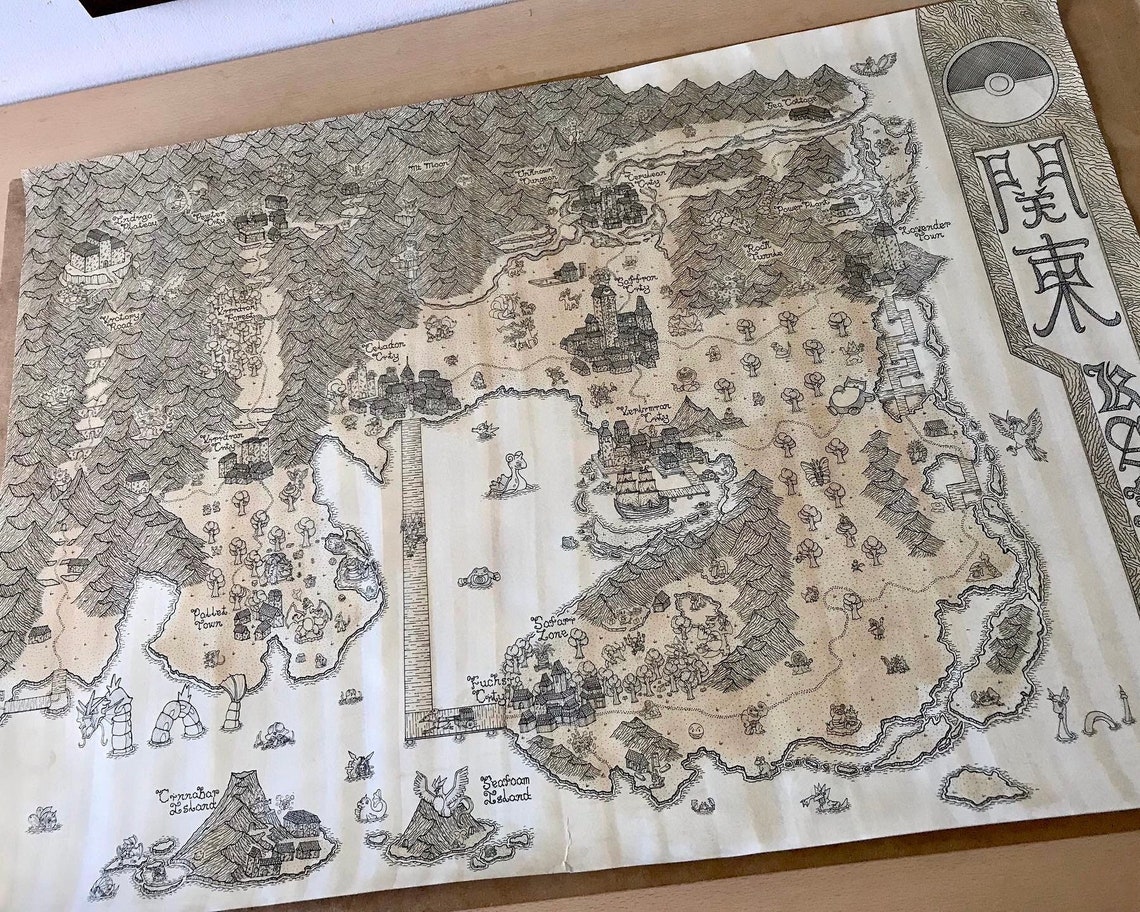 Pokémon Kanto Map With All 151 Original Pokémon Illustrated in - Etsy