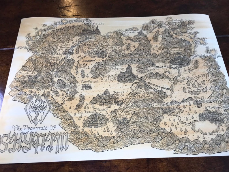 Skyrim Map A1 and A2 Sized Map With Detailed City Depiction | Etsy Canada