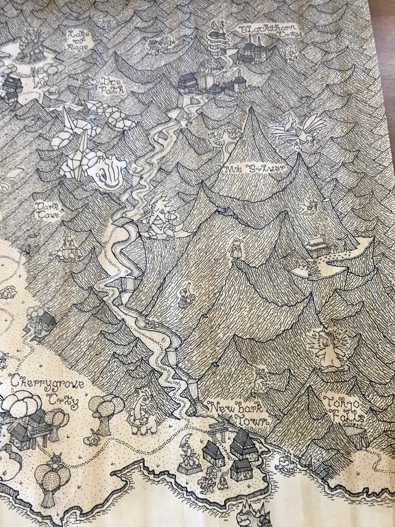 Pokémon Johto Map With All 100 Generation 2 Pokémon Illustrated in A1 ...