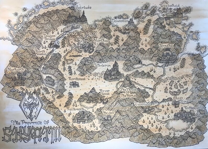 Skyrim Map A1 and A2 Sized Map With Detailed City Depiction | Etsy UK