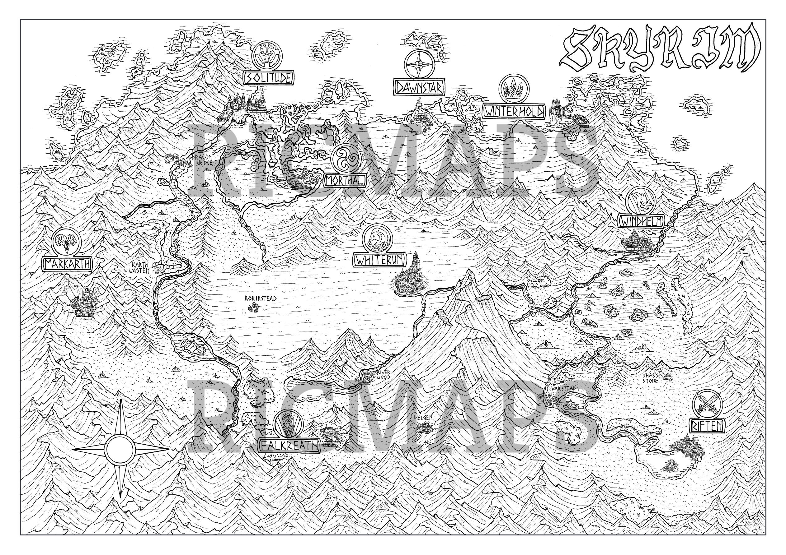 Digital Skyrim Map Download With Detailed Micro Cities - Etsy Canada